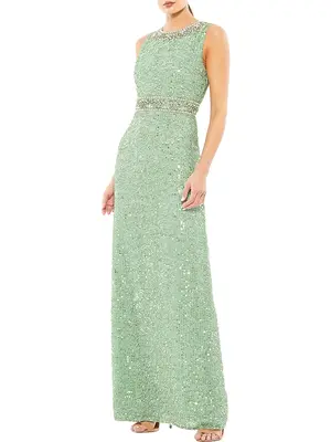 Mac Duggal Beaded Column Gown Mint