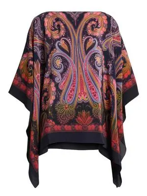 Etro Paisley Silk Poncho Top - Blue