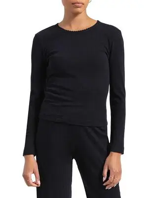 LESET Pointelle Long-sleeve Top - Black