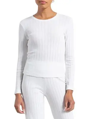 LESET Pointelle Long-sleeve Top - White