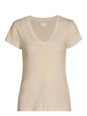 L'Agence Becca V-neck Cotton Tee - Biscuit