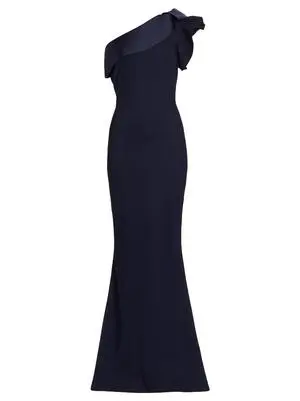 Chiara Boni La Petite Robe Kika Ra Ruffled One-shoulder Trumpet Gown - Blue Notte