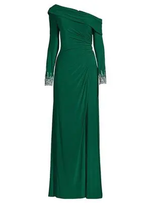 Mac Duggal Asymmetrical Jeweled Gown - Emerald