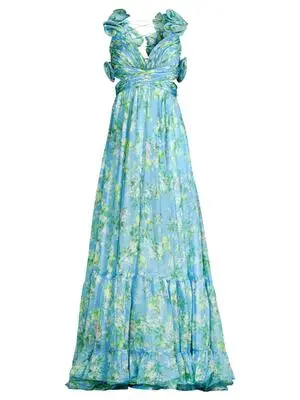 Mac Duggal Ieena Floral Chiffon Gown Blue Multi