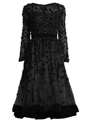 Mac Duggal Floral Appliqué Tea Dress - Black
