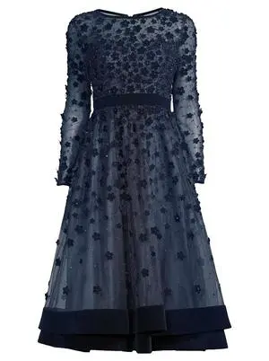 Mac Duggal Floral Appliqué Tea Dress - Midnight