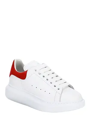 Alexander McQueen 's Oversized Embossed Logo Colorblocked Suede Sneakers White Red