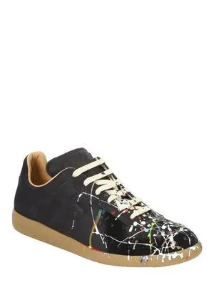 MAISON MARGIELA Replica Paint Splatter Leather Low-top Sneakers - Black Paint