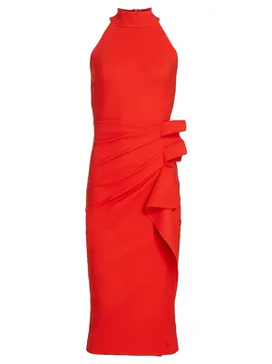 Chiara Boni La Petite Robe Halter Ruffle Midi Dress Geranium