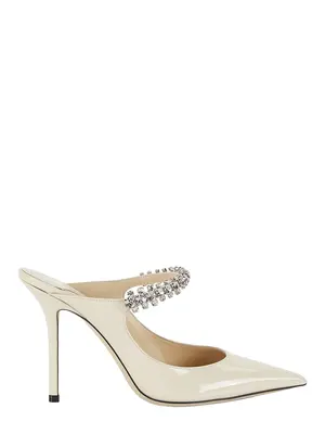 JIMMY CHOO Bing 100mm Embellished Patent Leather Mules Linen