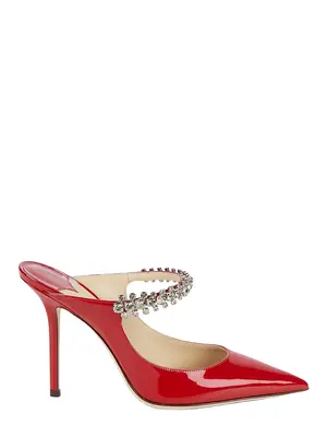 JIMMY CHOO Bing 100mm Embellished Patent Leather Mules Red