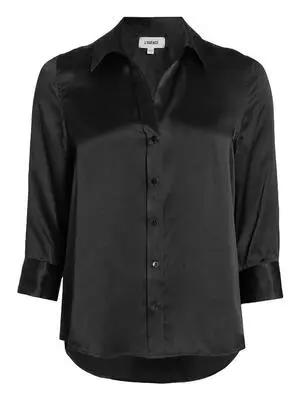 L'Agence Dani Three-quarter Sleeve Silk Shirt - Black