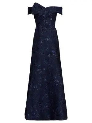 Rickie Freeman For Teri Jon Off-the-shoulder Gown - Sapphire