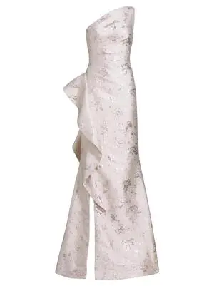 Rickie Freeman For Teri Jon Jacquard One-shoulder Gown - Blush