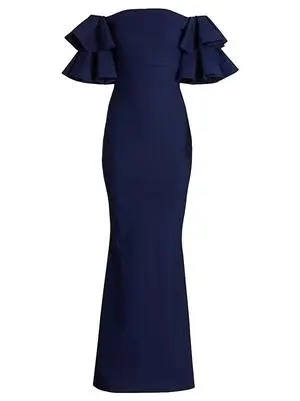Chiara Boni La Petite Robe Parvati Off-the-shoulder Gown - Blue Notte