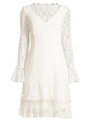 Shani Tiered Flounce Lace Dress - White