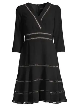 Shani Lattice Trim Fit & Flare Midi-dress - Black