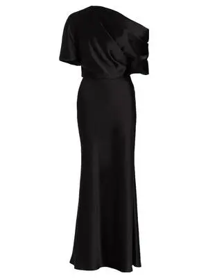 Amsale Satin One-shoulder Gown Black