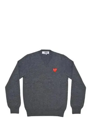 Play Comme Des Garcon Double Heart Play V-neck Sweater - Grey