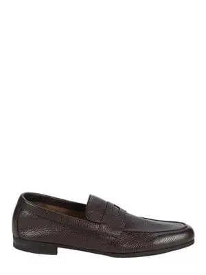 John Lobb Thorne Pebble-grained Leather Penny Loafers - Dark Brown