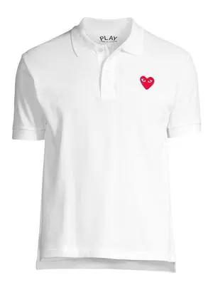 Play Comme Des Garcon Heart Applique Polo White