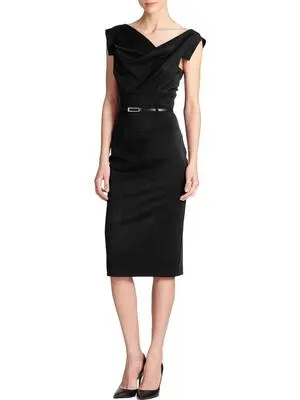 Black Halo Jackie Belted Sheath Dress Black