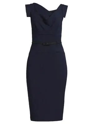Black Halo Jackie Belted Sheath Dress Eclipse