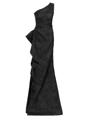 Rickie Freeman For Teri Jon Metallic Jacquard One-shoulder Gown - Black