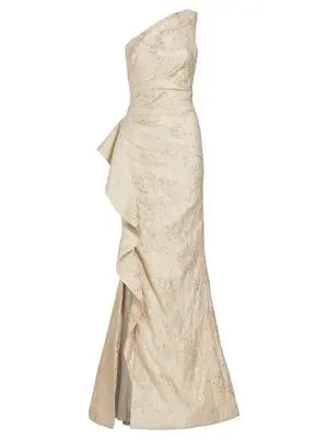 Rickie Freeman For Teri Jon Metallic Jacquard One-shoulder Gown - Gold