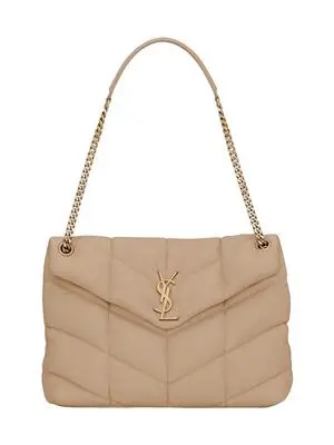 Saint Laurent Puffer Leather Shoulder Bag - Dark Beige