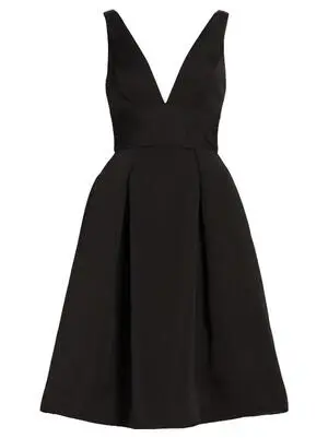 Amsale Faille Deep V-neck Dress - Black