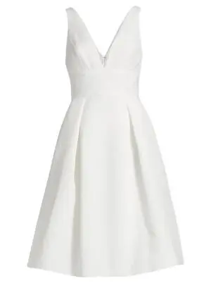 Amsale Faille Deep V-neck Dress - Silk White