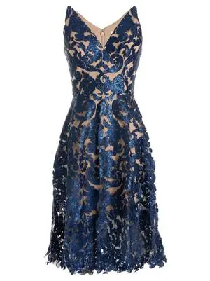 Dress The Population Blair Sleeveless Sequin Lace Midi Dress - Navy Tan