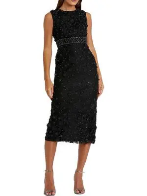 Mac Duggal Floral Beaded Sheath Dress - Black
