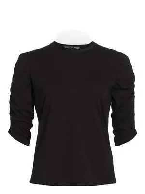 Veronica Beard Waldorf Ruched-sleeve T-shirt - Black