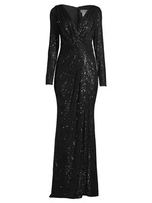 Mac Duggal Sequined Evening Gown - Black