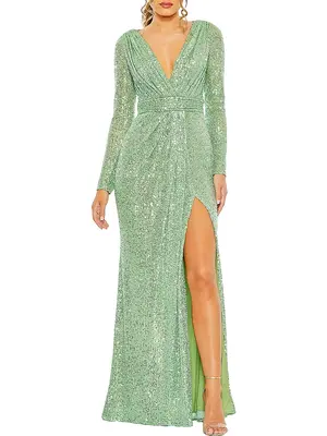 Mac Duggal Sequined Evening Gown Green