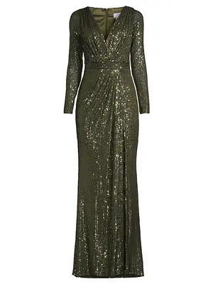 Mac Duggal Sequined Evening Gown Olive