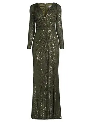 Mac Duggal Sequined Evening Gown Olive