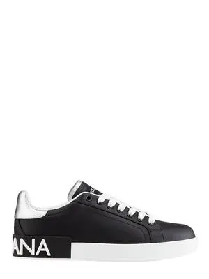 Dolce & Gabbana Portofino Logo Leather Sneakers Nero Argento
