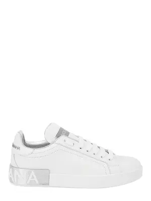 Dolce & Gabbana Portofino Logo Leather Sneakers Silver