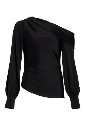Simkhai Alice Satin One-shoulder Top Black