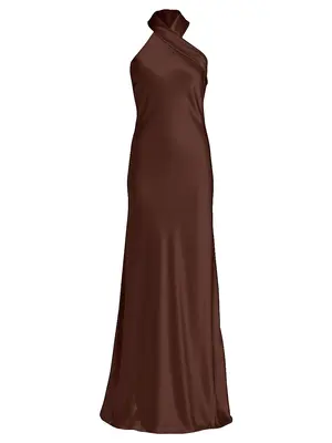 Galvan Women's Pandora Asymmetrical Bias Cut Dress - Lime Yellow  Chocolate
