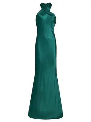 Galvan Women's Pandora Asymmetrical Bias Cut Dress - Lime Yellow  Emerald