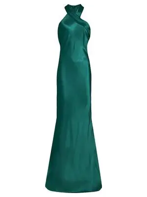 Galvan Pandora Asymmetrical Bias Cut Dress - Emerald