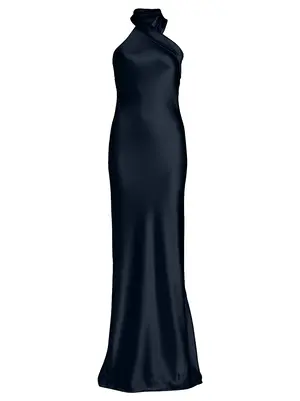 Galvan Women's Pandora Asymmetrical Bias Cut Dress - Lime Yellow  Midnight