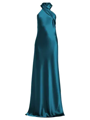 Galvan Women's Pandora Asymmetrical Bias Cut Dress - Lime Yellow  Peacock