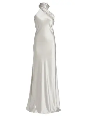 Galvan Women's Pandora Asymmetrical Bias Cut Dress - Lime Yellow  Platinum