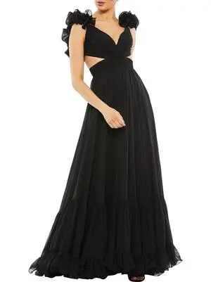 Mac Duggal Ieena Cutout Chiffon Gown - Black