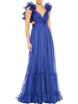 Mac Duggal Ieena Cutout Chiffon Gown Cobalt